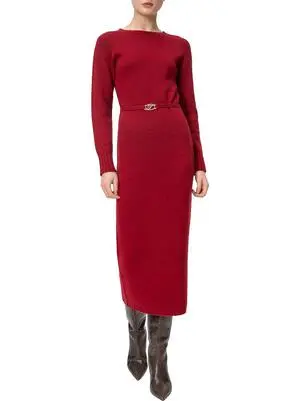 TWINSET Midi Knit Wool Blend Dress With Removable Turtleneck - Red