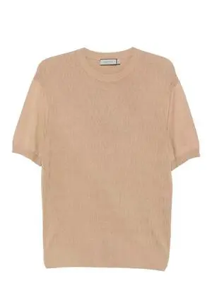 Canali Textured-knit Short-sleeves T-shirt - Neutrals