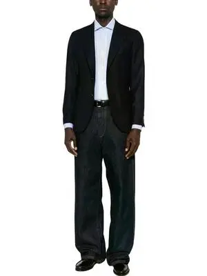 BARBA NAPOLI Vertical-stripe Spread-collar Shirt - Blue