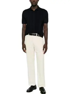 Canali Ribbed-knit Short-sleeve Polo Shirt - Black