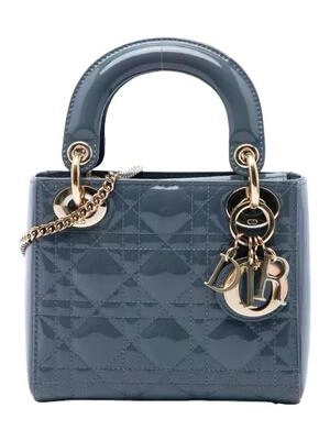 Dior 2020 Mini Patent Cannage Lady Dior Satchel Grey