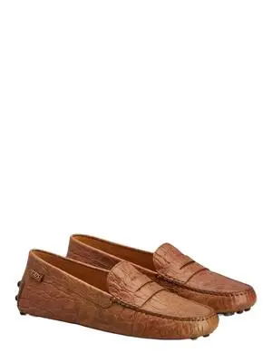 TOD'S Gommino Crocodile-effect Leather Loafers - Brown