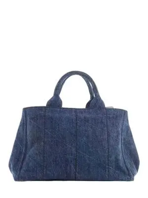 PRADA Canapa Convertible Denim Medium Tote Bag