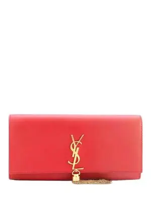 Saint Laurent Classic Monogram Tassel Leather Long Clutch Bag - Red
