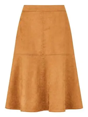 YUMI Faux Suede Midi Skirt - Brown