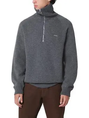 Prada Slate Grey Polo Sweater In Wool And Cashmere Grey