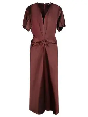BLANCA VITA Ruched V-neck Midi Dress - Red