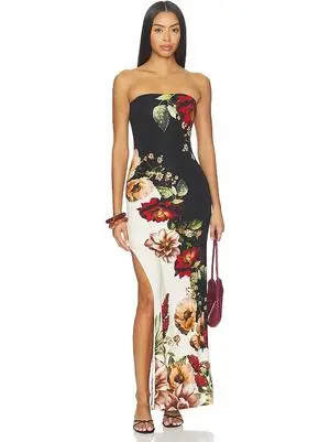ALICE + OLIVIA Alice + Olivia Delora Strapless Cutaway Side Slit Maxi Dress In Multi. Size 0. Also
