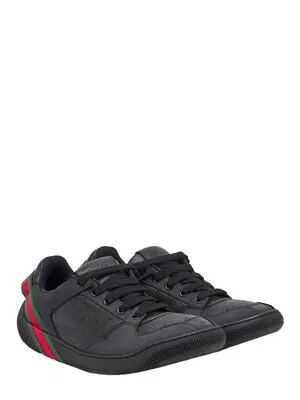 Gucci Screener Web Stripe Leather Sneakers - Black