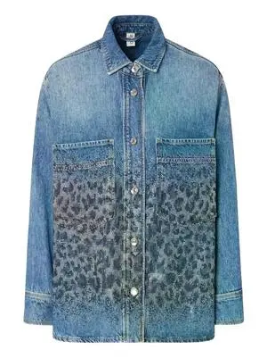 Liu Jo Denim Overshirt With Animal Print Rhinestones - Blue