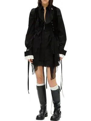 ANN DEMEULEMEESTER Lace-trim Pleated Shirt - Black