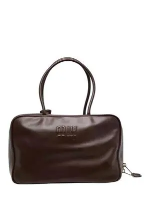 Miu Miu 2010-2026 Large Calfskin Logo Beau Handbag - Brown