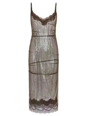 16Arlington Andrea Lace-trimmed Sequin-embellished Midi Dress - Silver
