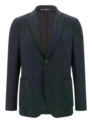 Boggi Milano Blazer Houndstooth Cotton Blend B Jersey - Blue
