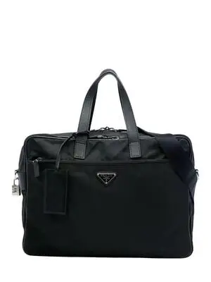 Prada 2013-2026 Saffiano Trimmed Tessuto Business Bag - Black