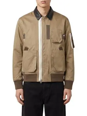 SACAI X CARHARTT WIP Polyester Bomber Jacket With Leather Collar And Zip Closure - Beige