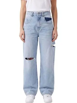 ICON DENIM LOS ANGELES Poppy High-waisted Wide Leg Jeans With Cut-out Details - Blue