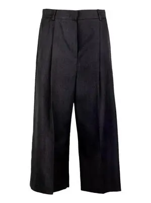 EMME Pleated Wide-leg Cropped Trousers - Grey