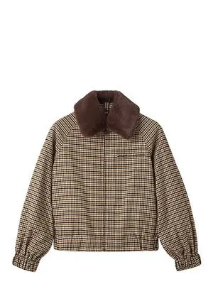 Whistles Faux-fur Collar Check Cotton Bomber Jacket - Brown/multi