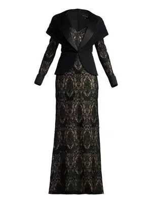 Tadashi Shoji Lace-overlay Shawl-lapel Dress - Black