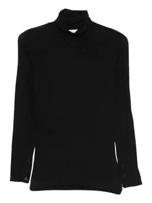 SOLOTRE Buttoned-cuff Roll-neck Top - Black
