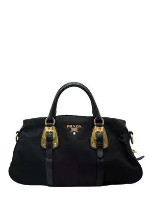 Prada 2000-2013 Soft Calf Trimmed Tessuto Satchel - Black