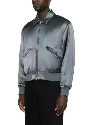 SECOND / LAYER Aces Satin Bomber Jacket - Grey