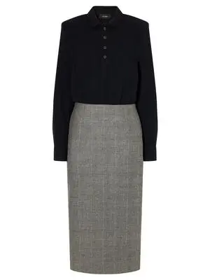 WILLY CHAVARRIA Polo Wool-blend Piqué And Prince Of Wales Midi Dress - Multi