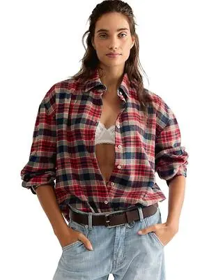 Free People Everyday Plaid Button Down Top At - Red Combo