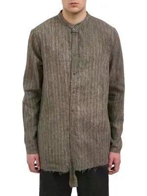 DAUB Mandarin-collar Frayed-hem Shirt - Brown