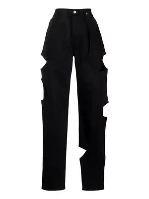 HELIOT EMIL Asymmetric Cut-out Straight Leg Jeans - Black