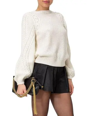 TWINSET Wool Blend Crewneck Sweater With Ribbed Hems - White