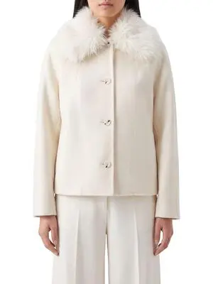 Loulou De Saison Short Wool And Cashmere Coat With Fur Collar - White