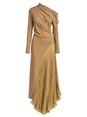 IRINA SCHROTTER Roxanda Pleated Draped Maxi Dress - Brown