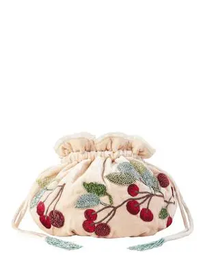 Bernadette Round Bag Bead-embellished Embroidered Lace-trimmed Velvet Clutch - Multi