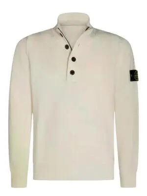 Stone Island Button-placket Logo-patch Sweater Neutrals
