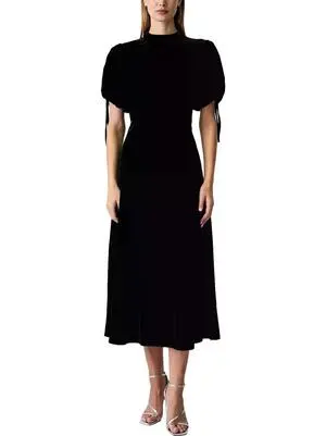 SILVIAN HEACH Puff-sleeve Midi Dress - Black