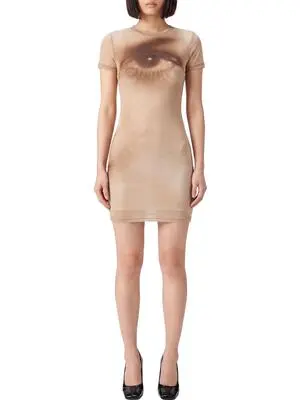 JEAN PAUL GAULTIER Graphic Print Tulle Mini Sheath Dress