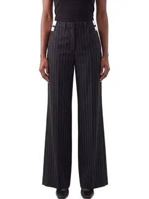 JEAN PAUL GAULTIER Pinstripe Wide-leg Wool Pants With A Mid-rise Fit - Black
