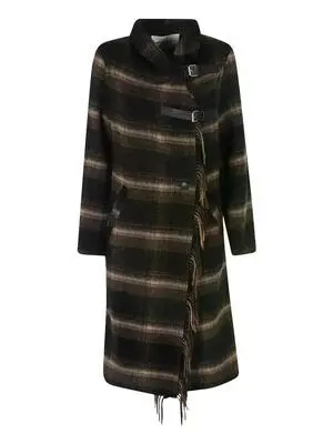 MARANT ETOILE Fringed Checked Coat - Black