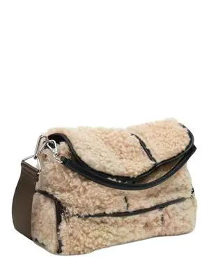 Bimba Y Lola Large Sand Fur Flap Pocket Bag - Neutrals