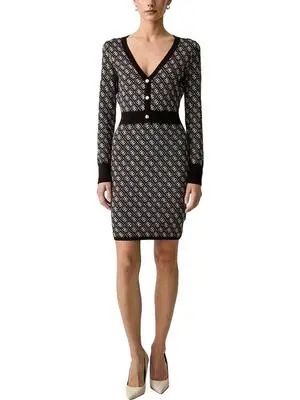 Guess Monogram-print V-neck Mini Dress - Brown