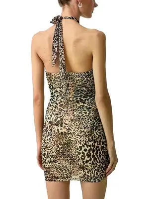 Guess Zaya Leopard-print Ruched Mini Dress - Brown
