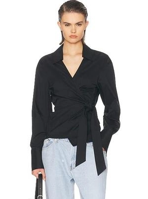 SIMONMILLER Anya Poplin Wrap Top - Black