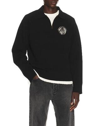 HONOR THE GIFT Knitted Zip Long Sleeve Polo - Black