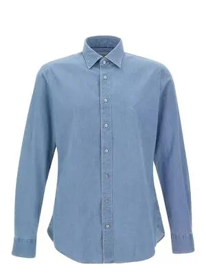 Michael Kors Logo-embroidered Slim-fit Cotton Shirt - Blue