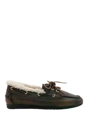TORAL SHOES Nahua Shearling-trim Leather Loafers - Brown