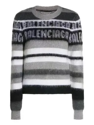 Balenciaga Logo-intarsia Striped Sweater - Grey