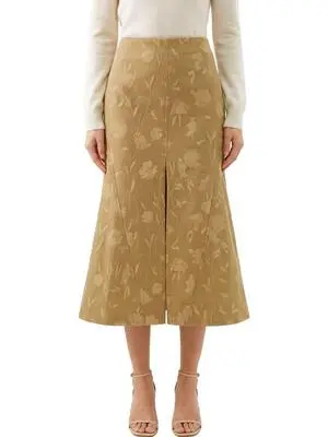 Erdem High-waisted Floral-print Slim Midi Skirt In Cotton With Back Slit - Beige