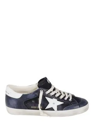 GOLDEN GOOSE Super-star Leather Sneakers With Distressed Effect And Contrast Star - Blue